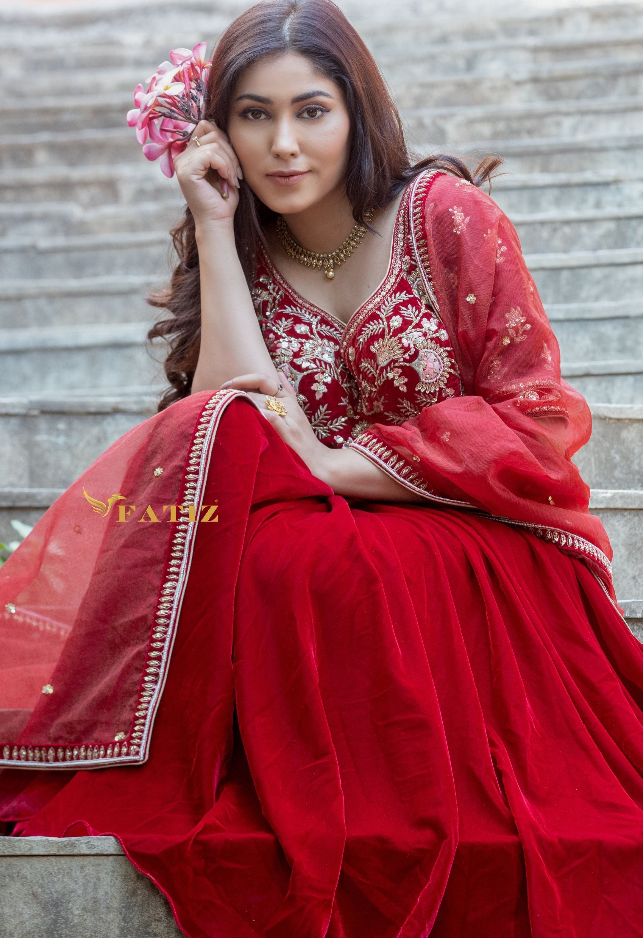 Velvet Red Anarkali – Fatiz